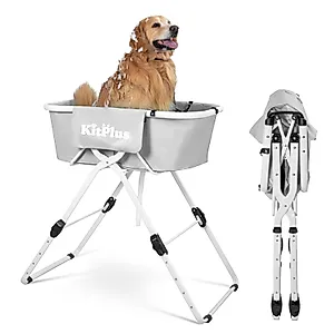 KITPLUS Elevated Dog Bath Tub, 5 Height Adjustable (28-40 in), Foldable and Portable Dog Bathing Station, Pet Wash Station for Small to Large Size Pets
