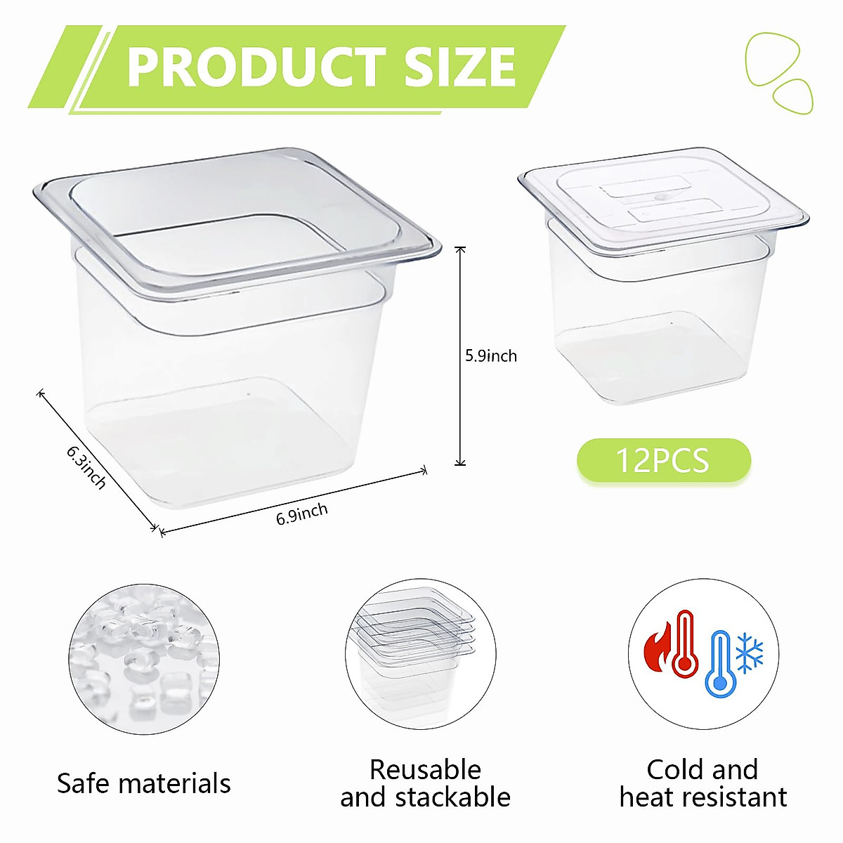 Hyuetrsa 8 Packs Plastic Food Pan with Lids Clear Food Storage Containers 1/6 Size 6 Inch Deep Restaurant Commercial Hotel Pans Stackable Polycarbonate Pan for Vegetables Fruits Beans Corns