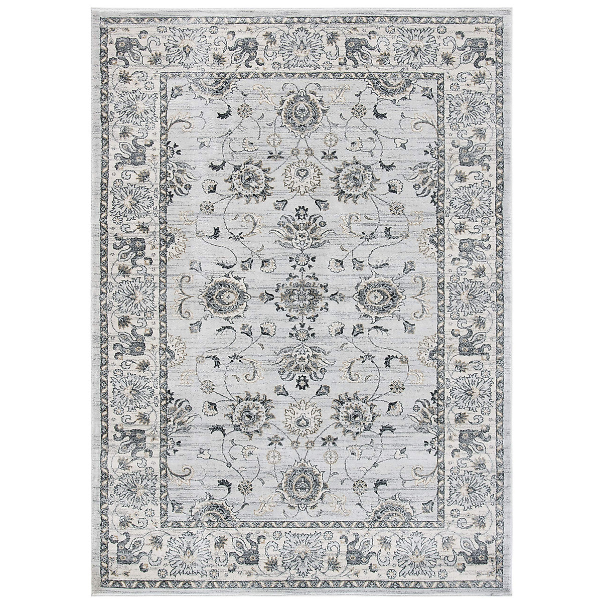 SAFAVIEH Isabella Collection Area Rug - 8' x 10', Light Grey & Cream, Oriental Design, Non-Shedding & Easy Care, Ideal for High Traffic Areas in Living Room, Bedroom (ISA940G)