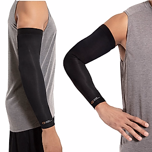 Copper Compression Arm Sleeve - Copper Infused Full Arm Brace for Forearm, Bicep, Triceps - Tennis Elbow, Basketball, Golf, Arthritis, Tendonitis, Bursitis, Post Surgery Rehab - Black - L