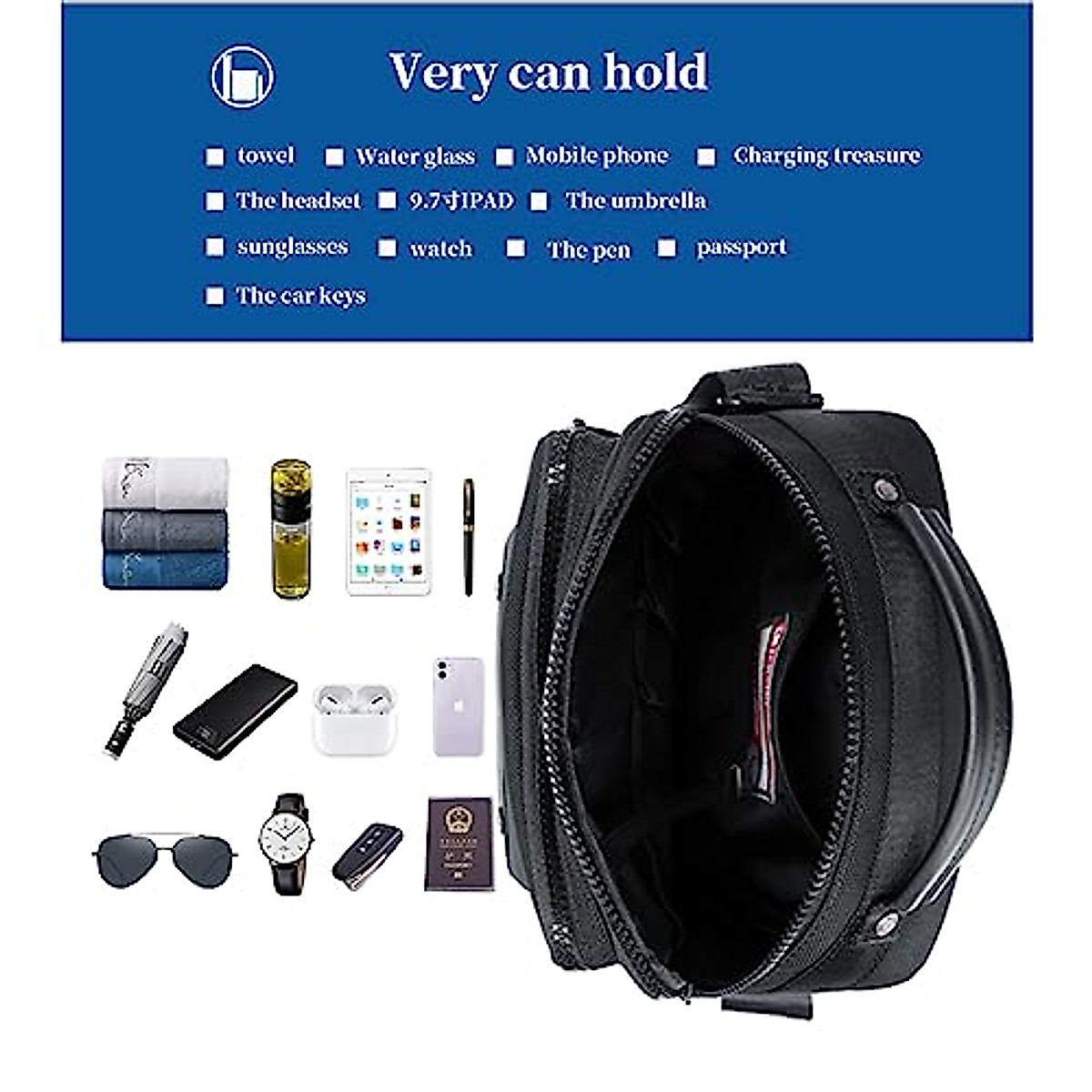 BEOBOQ Messenger Bag Shoulder Bags Man Purses and Bags Large Bags for Men and Women Sling Crossbody Water Resistant (black)