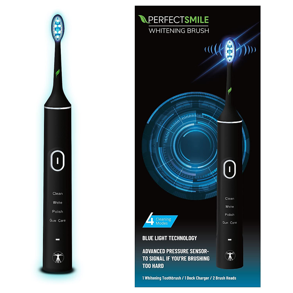 CRI Naturals Perfect Smile Whitening Electric Toothbrush, Gets Teeth 3 Shades Whiter in 7 Days, Clinically Tested & Dentist Approved, LED Technology with 4 Brushing Modes