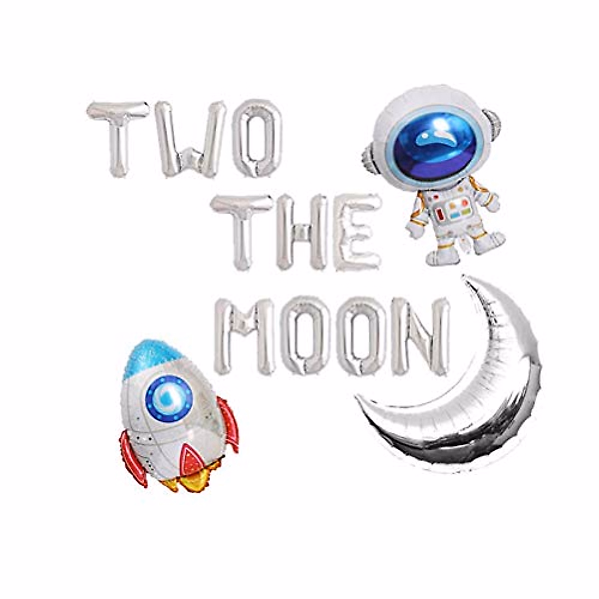 AnnoDeel Two The Moon Balloons, 16inch Silver Letter foil Balloons Large Moon Man Robot UFO Theme for 2nd Years Old Brithday Party Supply Decoration