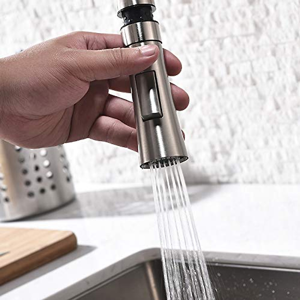 WEITOL Kitchen Sink Faucet for Bar Farmhouse Commercial, Black Rubber Design and Brushed Nickel Kitchen Faucet, Deck Mounted Pull Down Dual Spray Nozzle Mixer Sink Taps