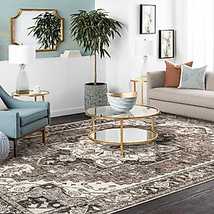 Washable Living Room Runner Rug - 8x10 Large Bedroom Rug Distressed Oriental Non-Slip Non-Shedding Print Floor Carpet for Dining Room Kitchen (Beige, 8 x 10)