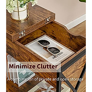 WEENFON Side Table Set of 2, End Tables with Storage, 2 Tier Sofa Table for Small Space, Flip Top Narrow Nightstand, Bedside Tables, X-Shaped Enhanced Legs, Tall Couch Table for Living Room, Bedroom