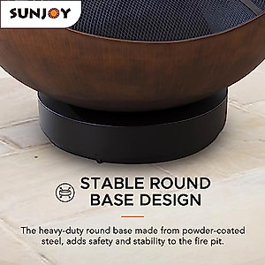 Sunjoy 34 Inch Fire Pits for Outside Large Size Outdoor Patio Round Bowl Shaped Copper Wood Burning Steel Fire Pit with Spark Screen and Poker by AmberCove
