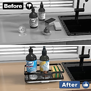 Maifan Sink Caddy Sponge Holder for Kitchen Sink, Large Kitchen Sponge Sink Caddy Organizer, 304 Stainless Steel Dish Soap Caddy Sink Tray Rack for Countertop Storage