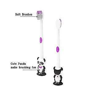 12 Pieces Kids Cartoon Panda Toothbrush Soft Bristles with Sunction Cup Individually Wrapped for Boys and Girls Toddler 3-12 Years