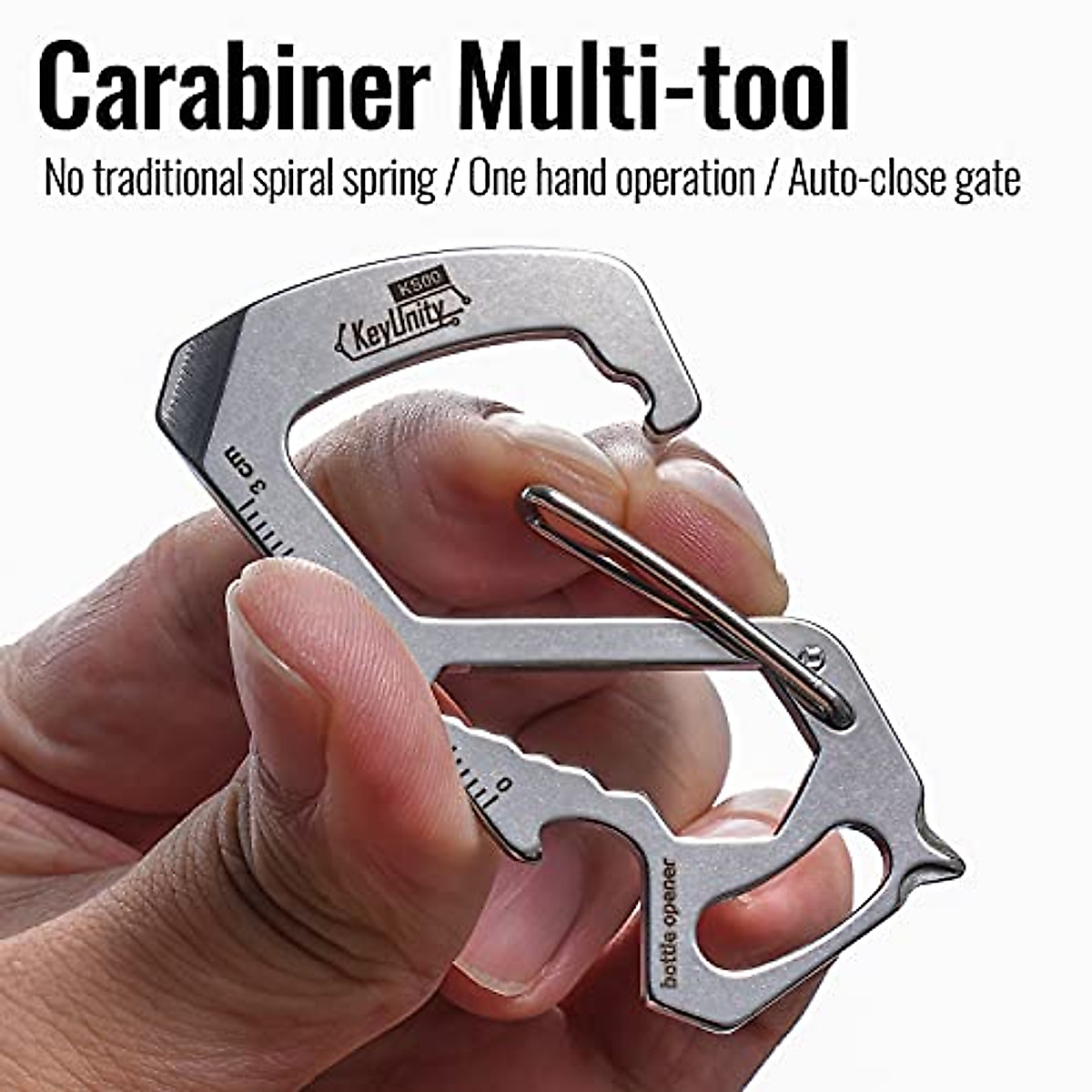 KeyUnity KS00 Carabiner Clip Multitool Stainless Steel 7 Tools in 1 | Quick Release Clasp | Wrench | Philips Screwdriver | Slotted Screwdriver | Bottle Opener | Ruler | Key Holder (Silver)