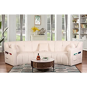 Legend Vansen Velvet Floor Sofa 3 Seats Symmetrical Modular Legless Corner Curved Round couches Sectional, 127", Cream