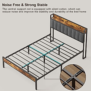 Gizoon Full Platform Bed Frame, Metal Bed Frame with Storage Headboard, Sturdy and Stable, Noise Free, No Box Spring Needed, Easy Assembly