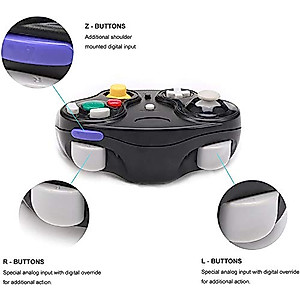 VTone Wireless Gamecube Controller, 2 Pieces 2.4G Wireless Classic Gamepad with Receiver Adapter for Wii Gamecube NGC GC (Black and White)