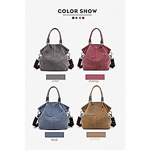 Eamom canvas tote bag for women hobo crossbody bags shoulder purses and handbags large capacity travel bag (Gray)