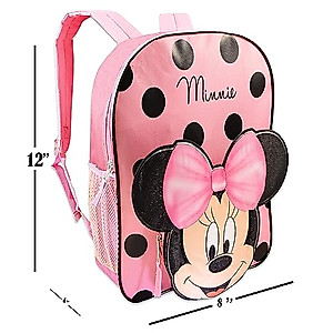 Disney Minnie Mouse Backpack for Toddlers Bundle ~ Premium 12" Minnie Mouse Mini School Bag with 3D Ears and Stickers (Minnie Mouse School Supplies)