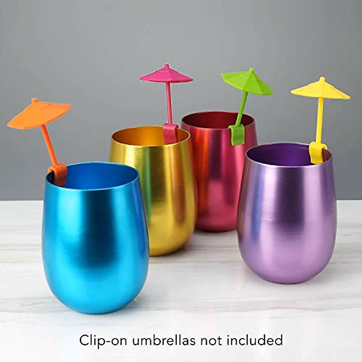 CLW Aluminum Stemless Wine/Old Fashion Glass, Set of 4, 4-Color in a Set (Purple/Blue/Pink/Gold), 12oz (Small)