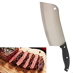 7 inch Butcher Knife Stainless Steel Meat Cleaver Professional Chef Kitchen Knife, Black, 1