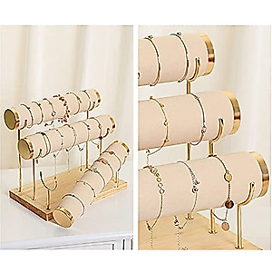 Aqerimit Detachable Bracelet Holder, Three Tier Racks Jewelry Display Stand, Stylish Velvet Wrist Watch Organizer, Beige