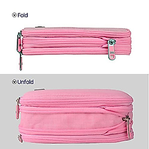 Expandable Pencil Case,Large Pencil Pouch for Boys Teen Girls;Canvas Three Zipper Multifunction Soft Fabric Pen Bag for School by Only WarmPink