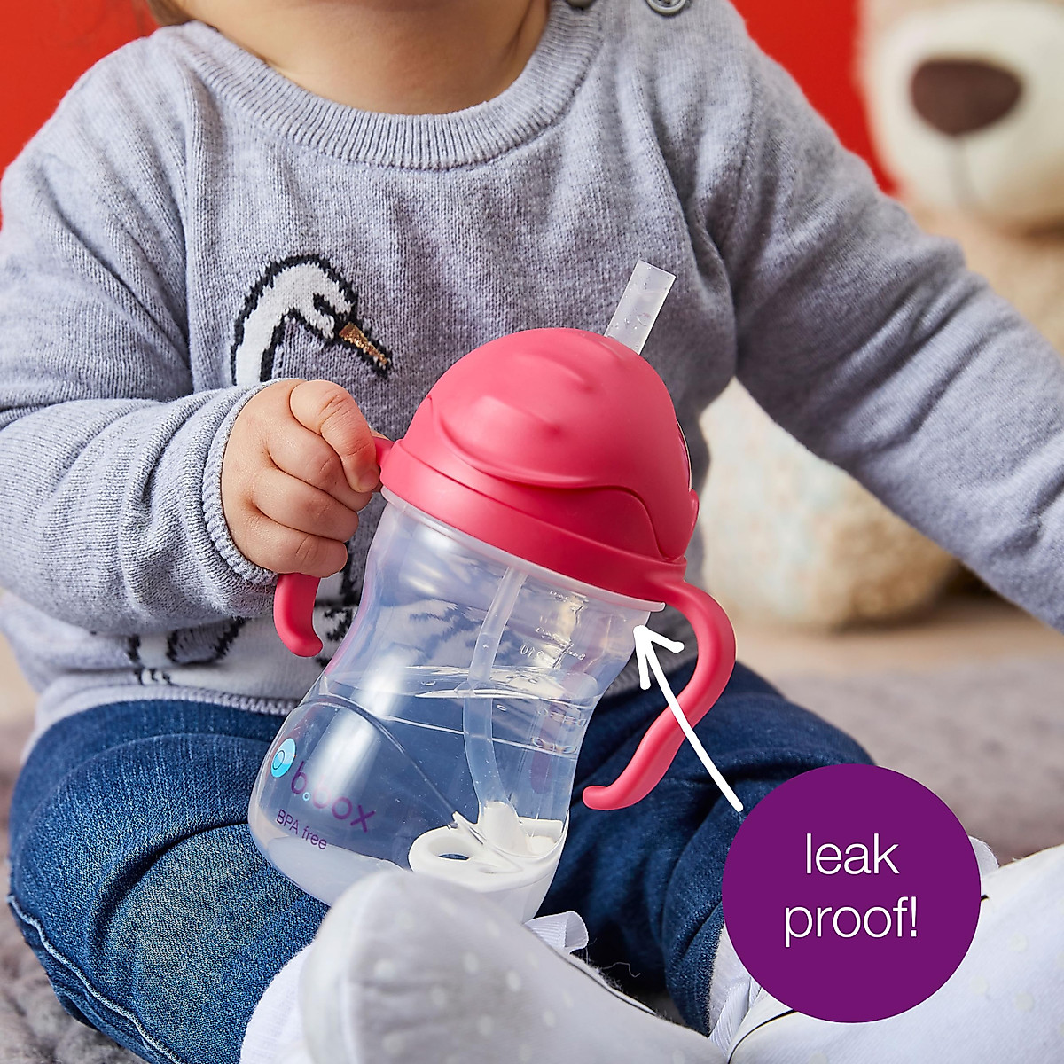 b.box Sippy Cup with Weighted Straw. Drink from any Angle, Leak Proof, Spill Proof, Easy Grip. BPA Free, Dishwasher Safe. For Babies 6m+ to Toddlers (Boysenberry, 8oz)