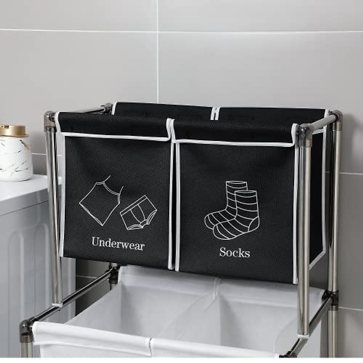 ZJWSRSST Laundry Basket 2 layer laundry sorter with 4 detachable bags for sorting clothes, laundry, closet, bathroom, living room or bedroom areas laundry separator hamper