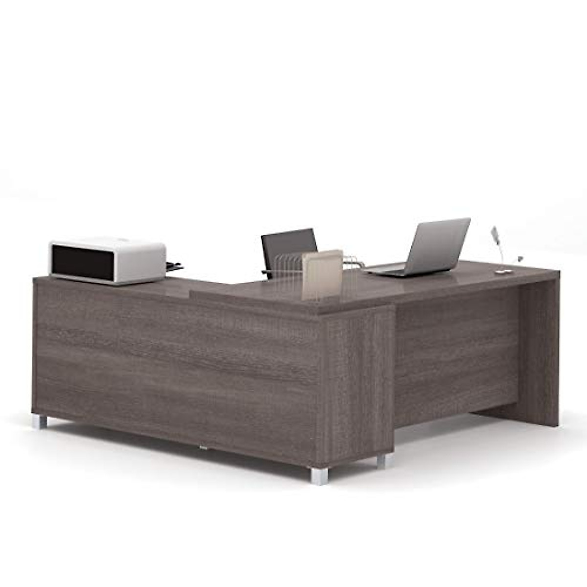 BESTAR Pro-Linea L-Shaped Office Desk, 72W, Bark Grey