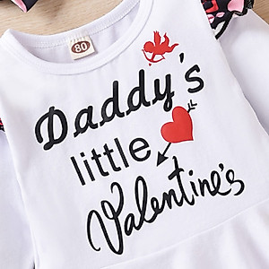 HINTINA Infant Baby Girls Valentine's Day Outfit Ruffle Long Sleeve Tunic Drees Top Love Heart Pants Headband 3PCS Clothes Set(White,6-12M)