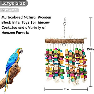 Parrot Chewing Toy Bird Bite Toy with Colorful Wood Beads, Multicolored Natural Wooden Block Cage Toys for Macaw Cockatoo Parakeets