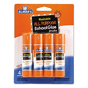Elmer's All Purpose School Glue Sticks, Clear, Washable, 4 Pack, 0.24-ounce sticks