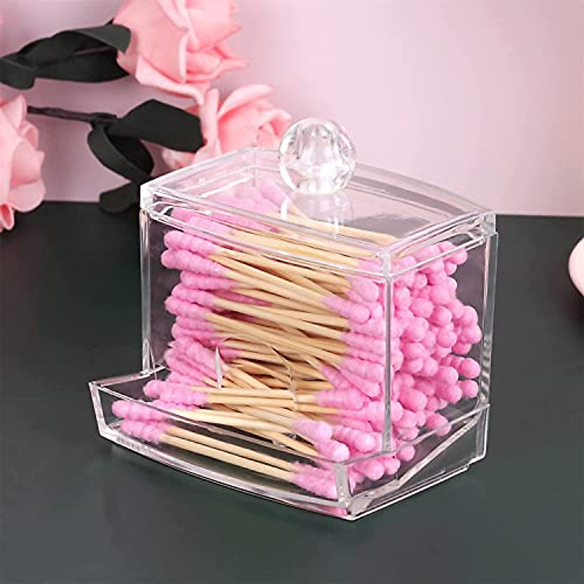 GOTOTOP Swab Storage Dispenser,Cotton Ball Holder, Plastic Cotton Swab Pad Storage Holder Box with Lid, Makeup Organizer Container for Bathroom Bedroom, Clear Organizer