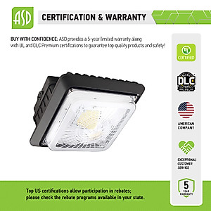 ASD Bronze LED Canopy Light with Motion Sensor 55W 7305Lm 4000K Dimmable IP65 Outdoor Ceiling Lights with J-Box - Carport Light Fixture - Gas Station and Garage Light - LED Parking Lot Light UL & DLC
