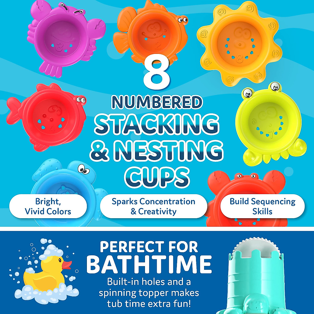 CoolToys Stack n’ Sort Toddler and Baby Learning Toys Set - 3 Fine Motor Skills Educational Toys for Toddlers, Wooden Stacking Rings, Stacking & Nesting Cups, Wooden Baby Puzzle, Ocean Theme