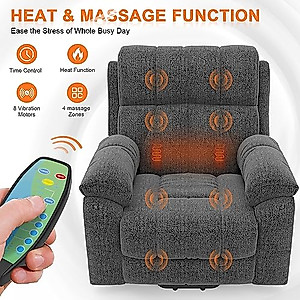 YONISEE Oversized Lift Chairs Recliner for Elderly with Massage and Heat, Overstuffed Wide Recliners, Electric Recliner Chairs for Adults, Heavy Duty and Safety Motion with 2 Concealed Cup Holders