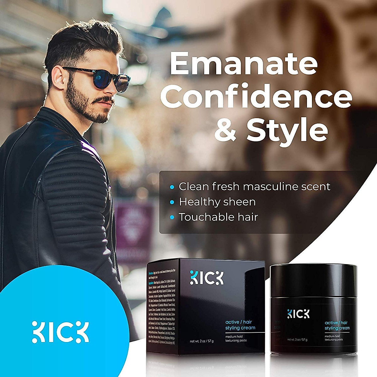 Kick Men’s Shampoo + Conditioner + Hair Styling Cream - Men’s Basics Bundle Itchy Scalp Styling for Dandruff & Thinning Hair - High Performance Anti-Dandruff, Anti-Hair Loss System for Men