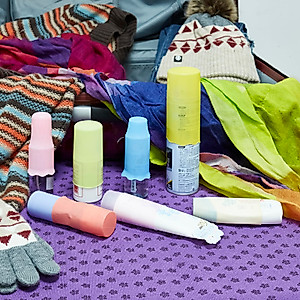 NELSHP Travel Bottle Covers,8 Pack Silicone Travel Size Container Sleeves,Stretching Travel Accessories for Shampoo Lotion Conditioner Wash Body Bottles(Blue/Black/White/Pink)