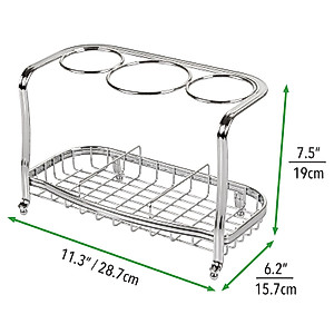 mDesign Steel Bathroom Countertop Hair Tool Storage Organizer Accessory Basket Tray, Vanity Table Holder for Hair Dryer, Straightener, Curling Iron, Styling Products, Hyde Collection - Chrome