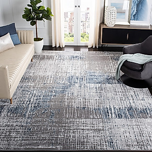 SAFAVIEH Craft Collection Area Rug - 9' x 12', Grey & Blue, Modern Abstract Design, Non-Shedding & Easy Care, Ideal for High Traffic Areas in Living Room, Bedroom (CFT874F)