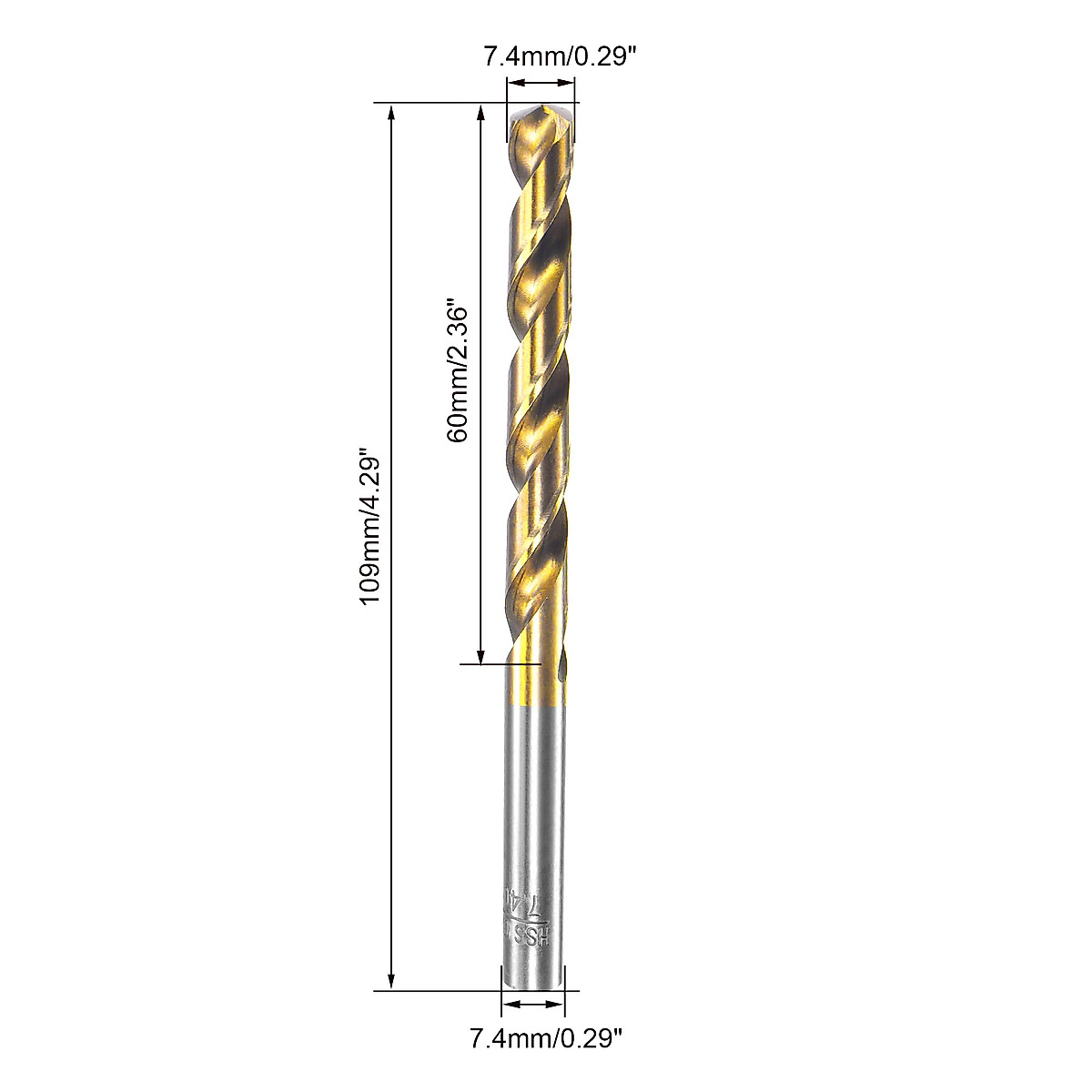 uxcell High Speed Steel Straight Shank Twist Drill Bit Fully Ground Titanium Coated 7.4mm Drilling Dia