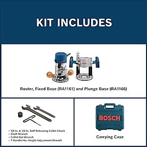 BOSCH 1617EVSPK Wood 12 Amp Router Tool Combo Kit - 2.25 Horsepower Plunge Router & Fixed Base with a Variable Speed Motor