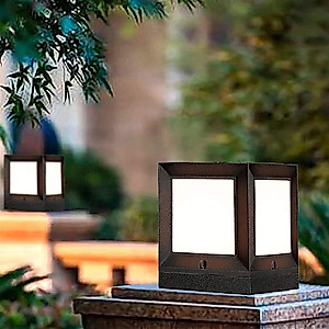 CIRCIR Outdoor Post Light Exterior Pillar Light Premium LED Square Post Cap Light – Outdoor Light for Fence Deck Or Patio -Warm White Lighting-Aluminum - Black-Size : H260MM
