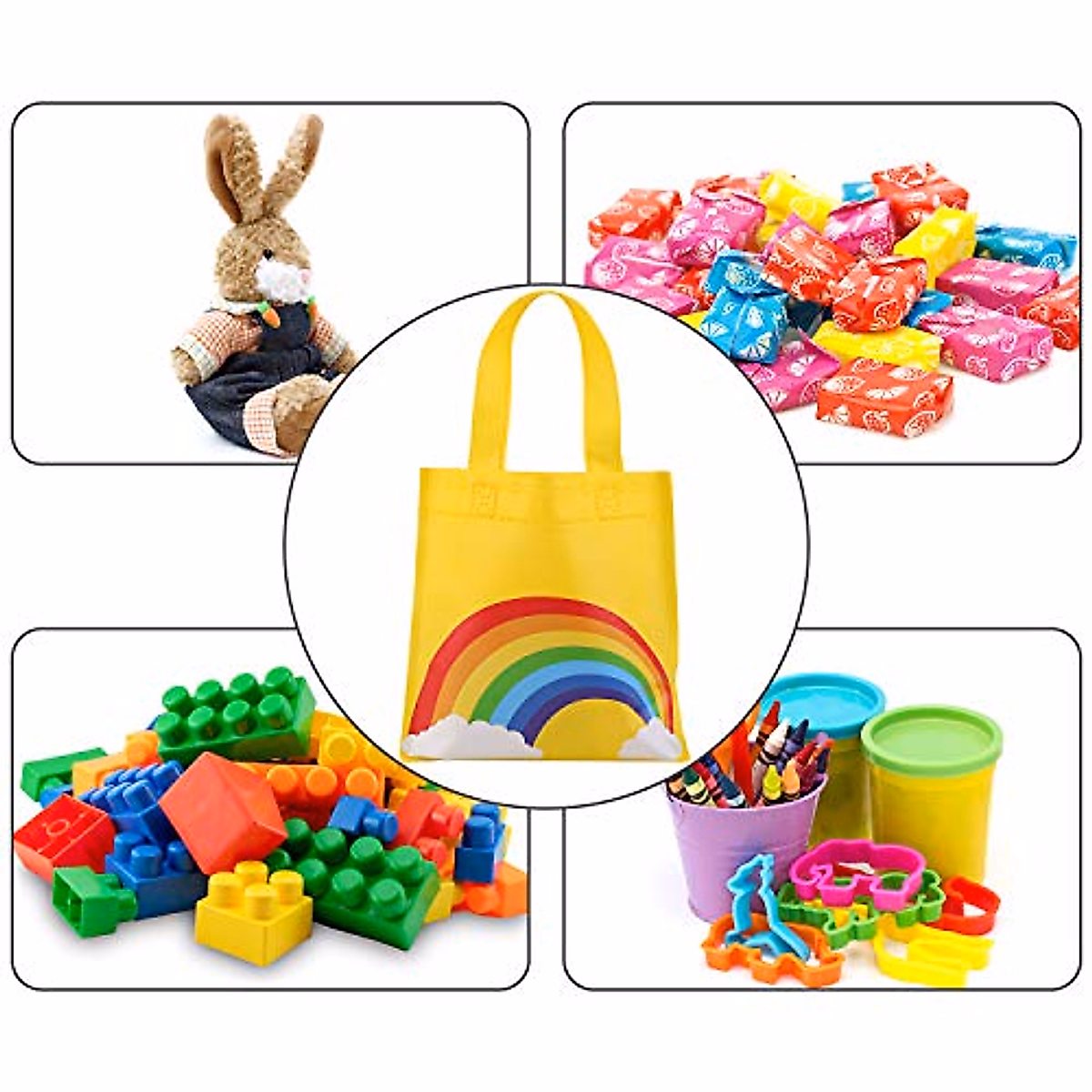 Aneco 24 Pieces Rainbow Non-Woven Bags Tote Gift Bags Rainbow Party Bags Birthday Bags with Handles for Party Favors, 8 by 8 Inches, 6 Colors