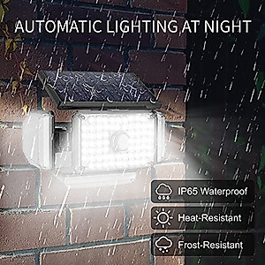 Solar Light Outdoor Motion Sensor Flood Light, 214 LED 500LM Security Light Wall Light Porch Light IP65 Waterproof 4 Adjustable Heads 340°Wide Angle with 3 Optional Modes Lighting for Garden (2 Pack)