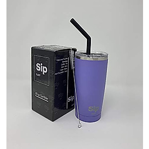 PURPLE 20OZ Perfect Size INSULATED DRINK MUG TUMBLER & SPILL PROOF LID - WINE BEER COFFEE TEA & Much More HOT for up to 6 Hours or cold for 24 HOURS - FREE Silicone Straw & Straw Cleaning Brush -