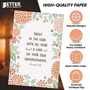 Better Office Products 50 Pack Inspirational Christian Greeting Cards with Envelopes, 6 Bible Verses, 6 Designs, 4x6 Inch, Scripture Notecards for All Occasions,(Floral Harvest)