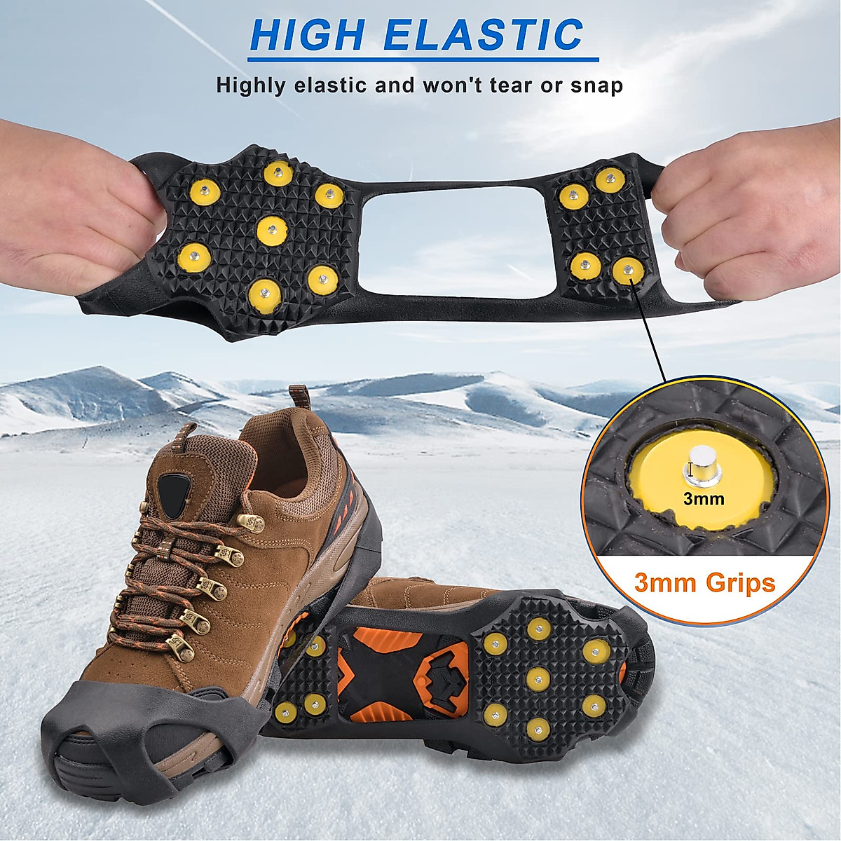 Ice Cleats Snow Traction Cleats Anti Slip Crampons for Walking on Snow and Ice 11 Steel Studs Snow Shoes Ice Grippers Rubber Stretch Footwear for Women Men Walking Hiking Fishing