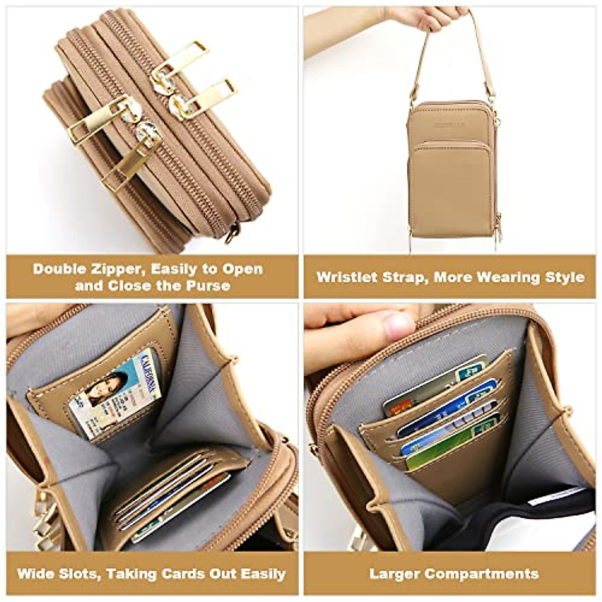 Borivilla Crossbody Cellphone Purse Women Touch Screen Bag RFID Blocking Wallet Handbag Shoulder Strap