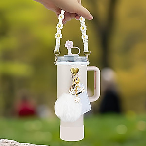 Velaco 11 PCS Cup Accessories for Stanley Cup, Water Bottle Handle Strap for Stanley 30/40 oz tumbler with handle, including Straw Toppers, Silicone Cup Boot, Keychain Charms - White