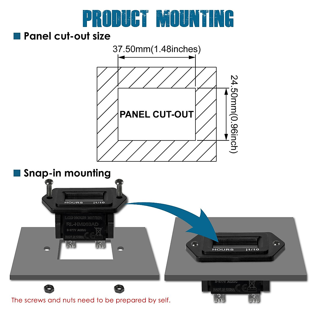 Runleader Digital Hours Counter,AC/DC 5V to 277V for Garden Tractor Generator Scooter Club Car Forklift Leaf Trimmer etc.