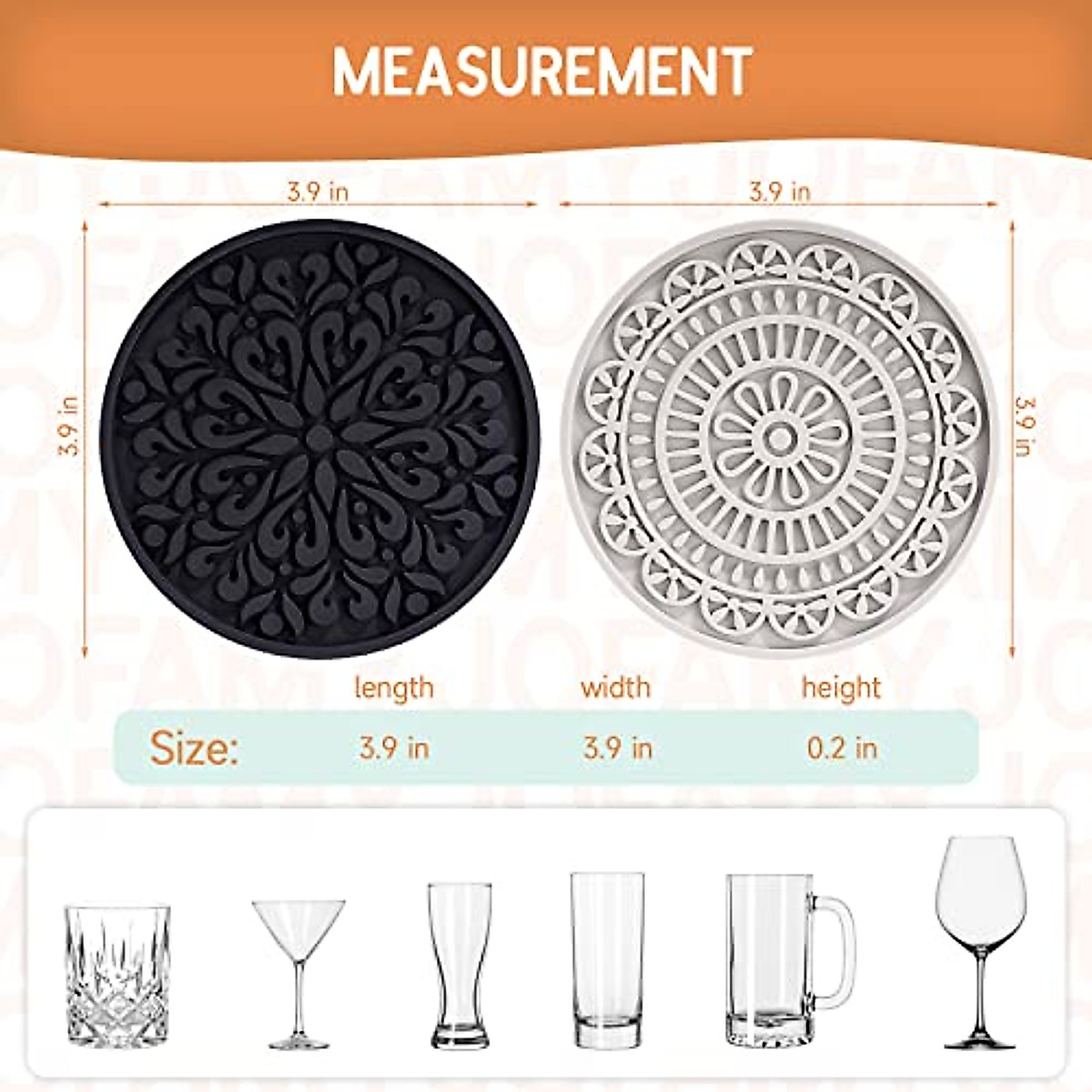 8 Pcs Boho Coasters for Drinks, Silicone Coasters with Holder, Boho Style Grooved Pattern, Tabletop Protection Coasters for Outdoor, Indoor, Coffee Table, Kitchen, Office, Bar, Heat Resistant