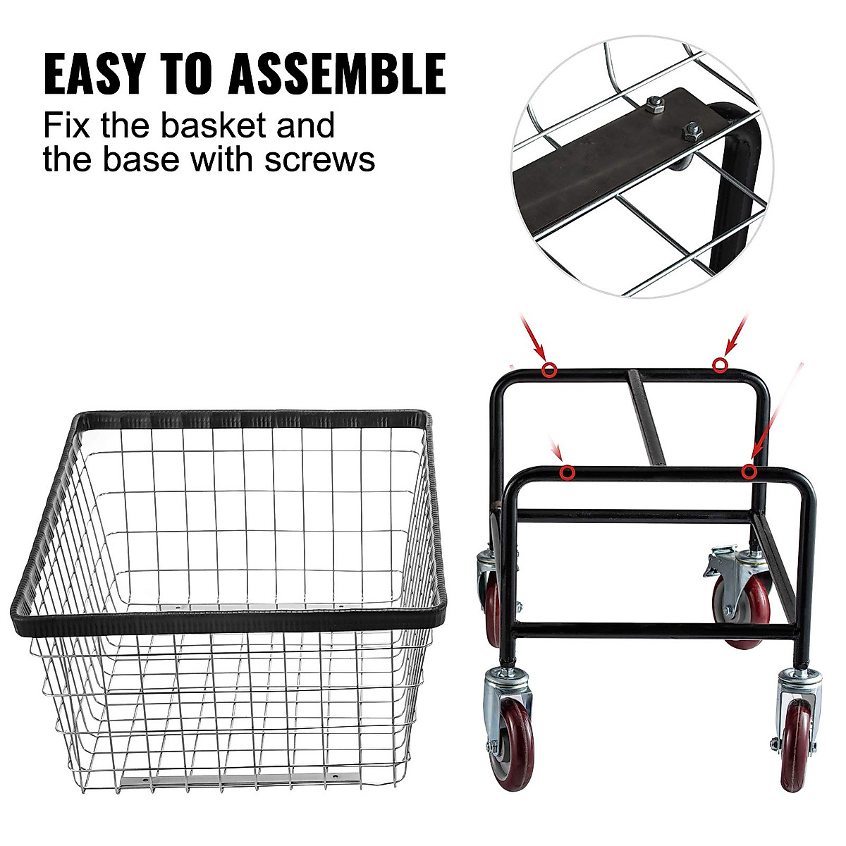 VEVOR Wire Laundry Cart 2.2 Bushel, Wire Laundry Basket With Wheels 20''x15.7''x26'', Commercial Wire Laundry Basket Cart, Galvanized Steel Frame with 5'' Casters, Wire Basket Cart for Laundry